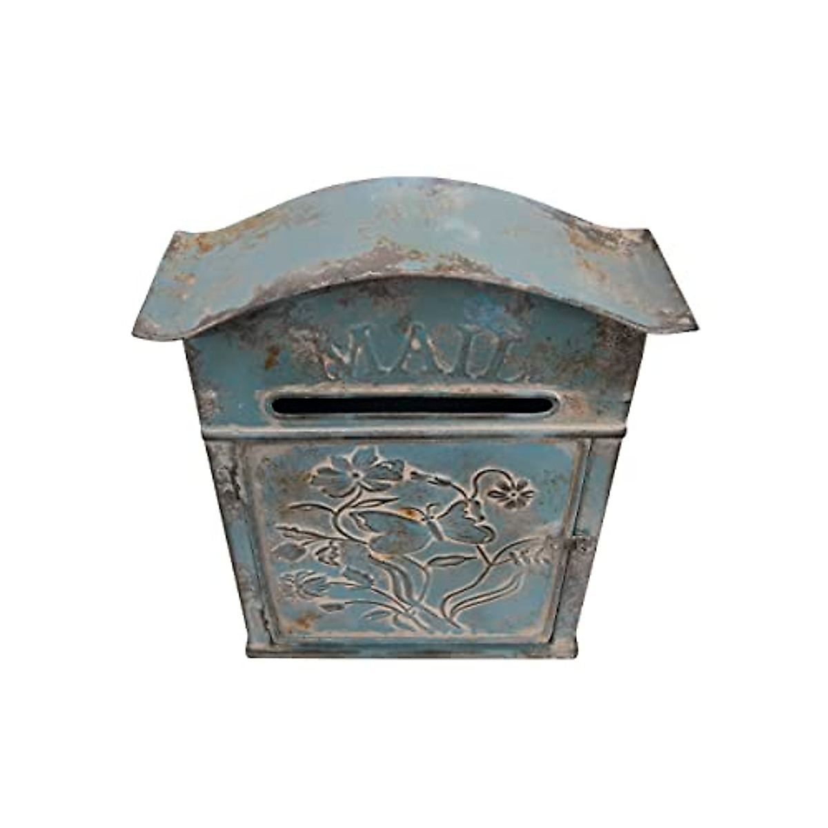 Creative Co-Op Distressed Blue Embossed Tin "Mail" Box