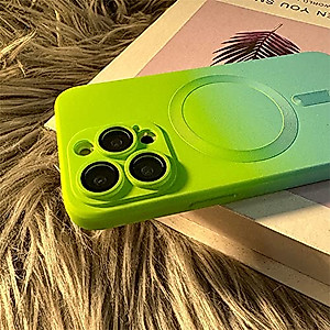 Ownest Compatible for iPhone 14 Pro Max Case with Magnetic Fitting for Magsafe Case Luxury Cute Soft Liquid Silicone Shockproof Full Camera Protector Cover Phone Case-Fluorescent Green