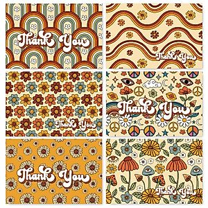 AnyDesign Retro Floral Thank You Cards Bulk 30 Pack Boho Rainbow Flower Note Cards with Matching Seal Stickers Envelopes Hippie Greeting Blank Cards for Birthday Baby Shower Bridal Party, 4 x 6 Inch
