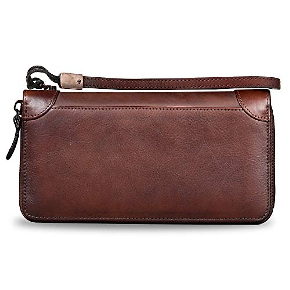 Genuine Leather Wallet for Women Dual Use Zip Long Purse Vintage Handmade Clutch Cowhide Card Holder Organizer (Coffee)