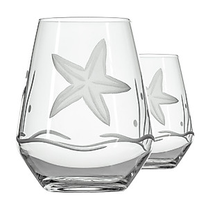Rolf Glass Starfish Stemless Wine Tumbler 18 ounce - Stemless Wine Glasses - Lead-Free Glass - Etched Tumbler Glasses - Proudly Made in the USA (Set of 2)