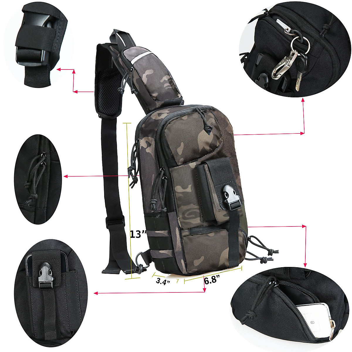 LarKoo Sling Backpack Chest bag - Tactical Chest Pistol Bag Shoulder Bags Crossbody Sling Backpack Holster Bag for Concealed Carry Fanny Pack