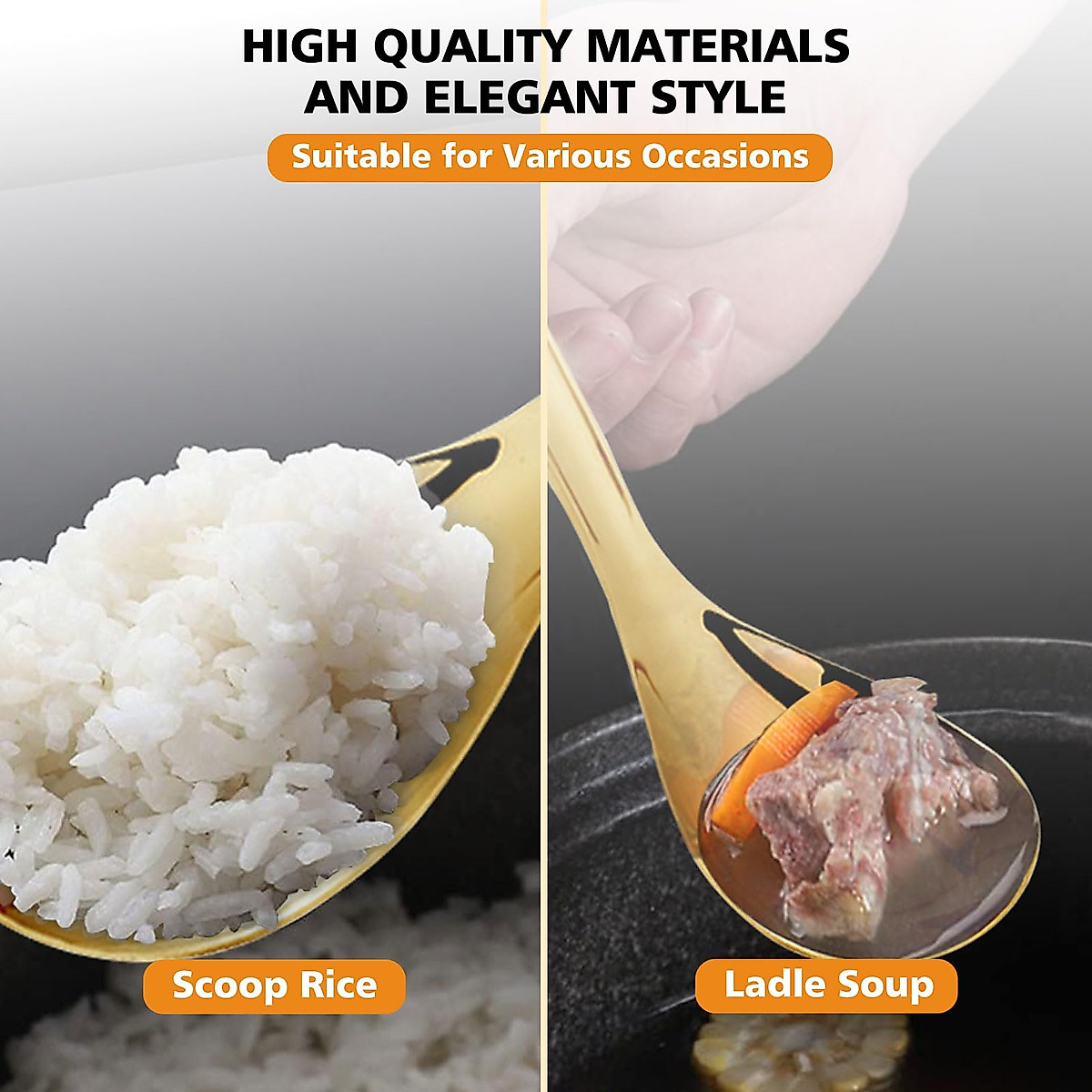 9 Inch Gold Stainless Steel Rice Spoon Paddle, Metal Rice Spatula Scoop, Non-Stick Rice Cooker Spoon, Soup Ladle Rice Scooper Spoons for Serving Cooking Kitchen Utensil