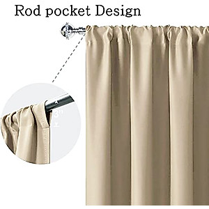Merryfeel Blackout Window Curtains - Rod Pocket Room Darkening Light & Noise Reducing Thermal Insulated Window Draperies for Bedroom/Living Room (Wheat, 2 Panels, 37 inches Wide x 63 inches Long)