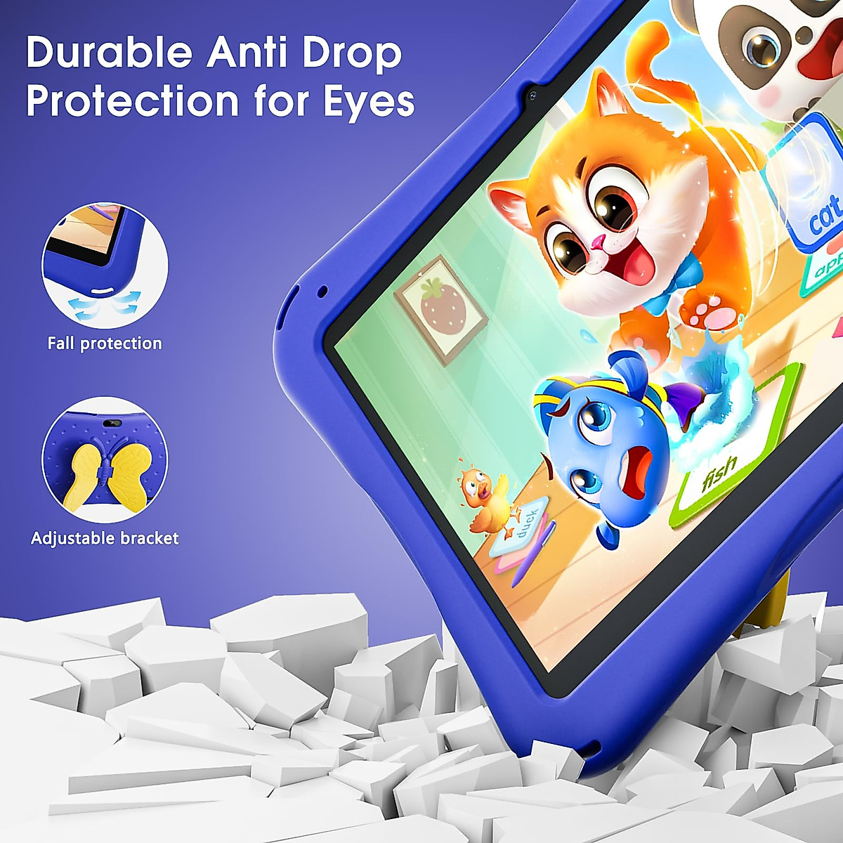 SGIN 10 Inch Tablet for Kids, Android 12 Kids Tablet with Kids Case, 2GB RAM 64GB ROM, 5000mAh, 1280 * 800 Display, Dual Camera, WiFi, Educational Games, Yellow Butterfly Handle