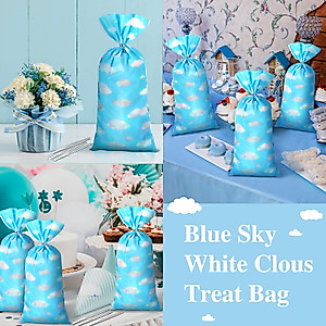 Outus 100 Pieces Blue Sky White Clouds Birthday Party Supplies Blue Sky White Clouds Cellophane Bags Cartoon Story Gift Bags with 200 Silver Twist Ties for Baby Kids Shower Birthday Party Decorations