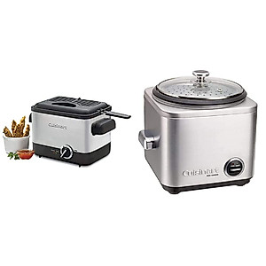 Cuisinart Deep Fryer, 1.1 Quart & CRC-400 4 Cup Rice Cooker, Stainless Steel Exterior