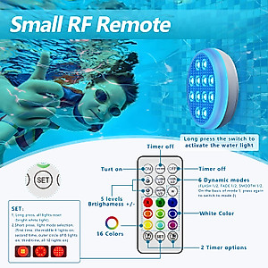 QOLNBY Pool Lights, Rechargeable Submersible LED Lights, IP68 Waterproof Underwater Lights,Type-C Floating Lights with RF Remote Control 200 ft, Magnets, Suction Cups for Bathtub,Pond,Party-1 Pack