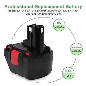 Hanaix 12V 3.5 Ah Replacement Battery PSR 12 for Bosch BAT043 BAT045 BAT046 BAT049 BAT120 BAT139 2607335261 2607335274 2607335375 2607335415 2607335454 2607335541 2607335675 PSR 12VE-2 GSB 12