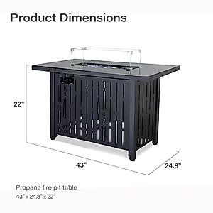 LAUSAINT HOME 43" Outdoor Fire Pit Table, 50,000 BTU Auto-Ignition Propane Gas Firepits with Glass Wind Guard, Fire Glass and Lid for Outside Patio