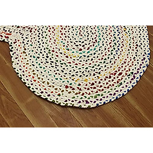 CASAVANI 100% Hand Braided Jute & Cotton Rag Rug Geometric Multipurpose,Multicolor Hard Shape Circle Area Rug Best Uses for Farmhouse,Bedroom,Nursery Room,Kids Room 5x5 6x6 4x4 Feet Round