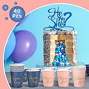 CHENGU 40 Pieces Gender Reveal Cups 9 Ounce Letters Team Girl Cups Team Boy Cups for Baby Shower Birthday Party Decoration Supplies (Simple Style, Navy Blue and Pink)