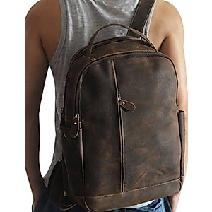 Zoulee Men's Leather Backpack Zipper Backpack Travel Backpack Dark Brown