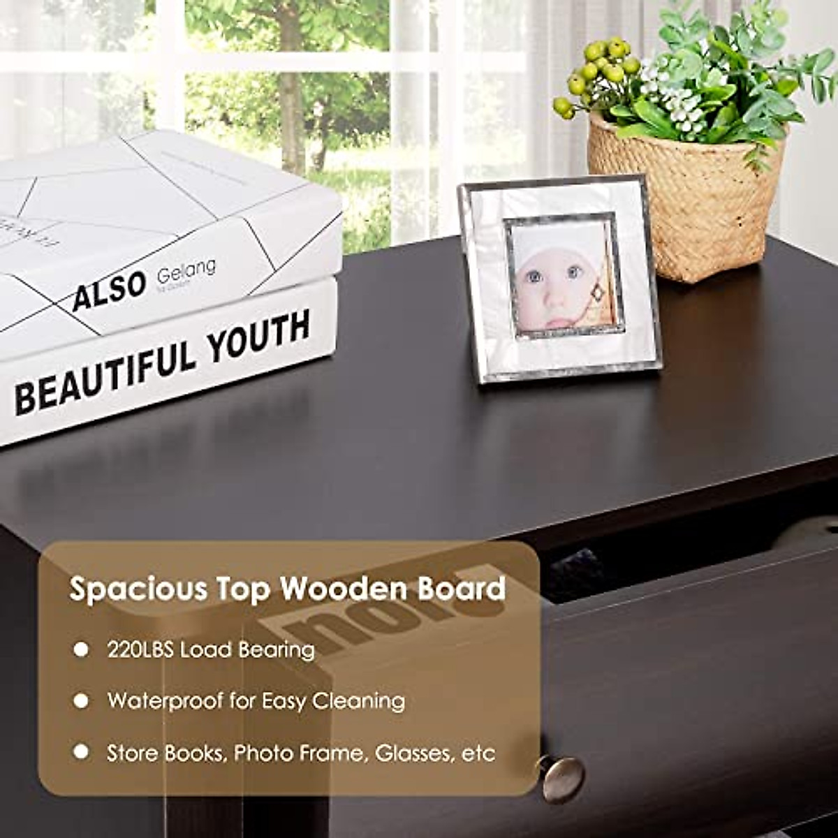 Giantex Drawer Chest with 3 Drawers,Solid Curved Legs and Double Handled Bedside Table Storage Dresser Cabinet for Bedroom, Living Room, Entryway, Nursery 28x 18x 26 Inch Drawer Dresser (Deep Coffee)