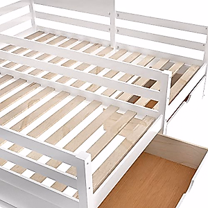 BIADNBZ Twin Size Double Platform Beds with Storage Drawers, Roof and Window, Wooden House-Shaped-Bed for Kids/Boys/Girls Bedroom, Dorm, White