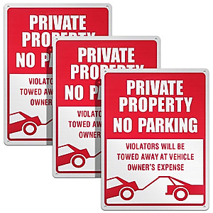 3 Pieces No Parking Sign, 14 x 10 Inches Reflective Private Property Sign Violators Will Be Towed Sign, Rust Free Aluminum, UV Protected, Weather Resistant, Waterproof, Durable Ink, Easy To Mount