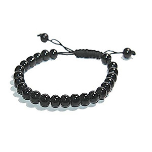 IS4A BLACK AGATE STONE EVIL EYE BRACELET OF PROTECTION BRACELET HELPS RELEASING NEGATIVITY (Black, 6 mm)