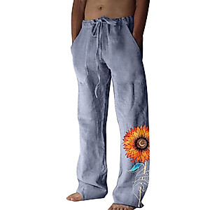 Alalaso Mens Stretchy Pants Mens Linen Pants Lightweight Casual Relaxed Fit Wide Leg Breathable Drawstring Waist Pants Baggy Joggers Baggy Pants Men Blue-a
