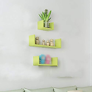 PIBM Stylish Simplicity Shelf Wall Mounted Floating Rack Shelves Wooden Living Room Storage 3 Pieces Set,Length 54.8Cm / 38.4Cm / 21.9Cm, Green