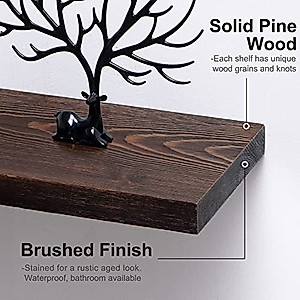 Axeman 48 Inch Floating Shelf, 8 Inch Deep Solid Pine Wood Shelves, Rustic Wall Mounted Shelves for Wall Decor & Storage, Dark Wood Shelves for Bathroom Kitchen Living Room - Dark Walnut