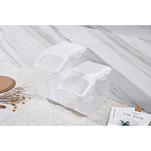 HANAMYA Food Storage Container with Measuring Cup, BPA free, 50-Cup, For Rice | Grain | Pet Food | Flour, Clear & Off White