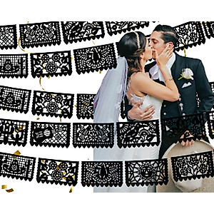 5 Pack Cinco de Mayo Party Decorations, Papel Picado Banner 60 ft Long, Fiesta Black tissue PAPER garland, Mexican Decorations, Weddings, Quinceaneras, Birthdays, Fiesta party supplies, WS250