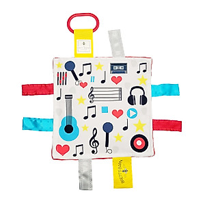 Baby Jack & Co 8x8” Music Lovey Tag Toys for Babies - Baby Crinkle Toys - Crinkle Toys for Baby - Soft & Safe - Learn Shapes & Colors - Ideal Baby Toy - BPA Free w/Stroller Clip