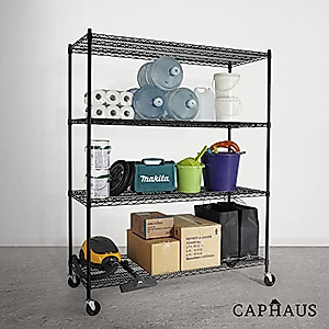 CAPHAUS 4-Tier Commercial Grade Heavy Duty Adjustable Height Wire Shelving w/Wheels & Leveling Feet, Storage Metal Steel Shelf, Garage Shelving Storage, Utility Wire Rack Storage Shelving Unit, 60" W