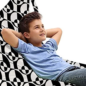 Lunarable Black and White Lounger Chair Bag, Circles with Inner Round Forms Inside Square Boxes Futuristic Mosaic Style, High Capacity Storage with Handle Container, Lounger Size, Black White