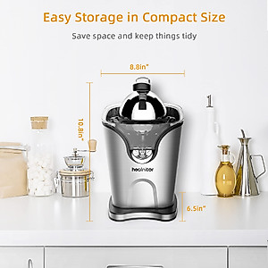 Healnitor 150W Electric Citrus Juicer Squeezer with 2 Cones, Stainless Steel Quiet Orange Juice Extractor Machines for Lime Grapefruit Lemon, Detachable Design