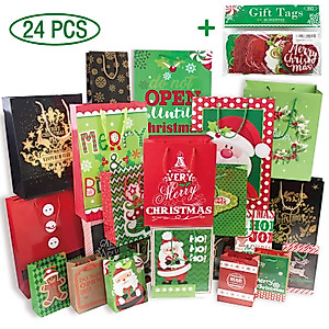 Christmas Gift Tags 60 Count with Untied String (15 Assorted Glitter, Foil, printed designs for DIY Xmas Present Wrap and Label Package Name Card)