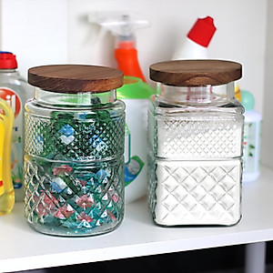 EkkoVla 60 FL OZ Large Glass Storage Jar, Set of 2 Glass Food Storage Containers with Wooden Lids, Kitchen Cereal Canisters Decorative Glass Jars with Airtight Lids for Candy Snack Nuts Coffee Tea