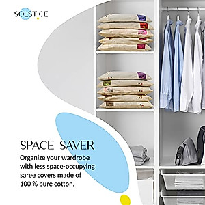 SOLSTICE Reusable Cotton Saree Covers (Set of 24) of 16 x 14 (inches) for Clothes Storage bag, Travelling, Wardrobe Organizer with Mesh/Window. (24)