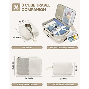 LOVEVOOK Travel Backpack for Women, 40L Carry On Backpack Flight Approved, Waterproof 17 Inch Laptop Backpack with 3 Cubes, College Bookbag, Personal Item Travel Bag, Beige