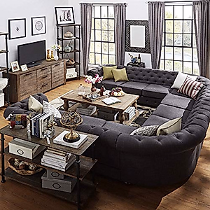 Inspire Q Knightsbridge Tufted Scroll Arm Csterfield 11-seat U-Shaped Sectional by Artisan Dark Grey