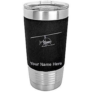 LaserGram 20oz Vacuum Insulated Tumbler Mug, Helicopter 2, Personalized Engraving Included (Faux Leather, Black)