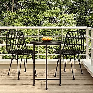 Camerina 3 Piece Patio Dining Set Outdoor Patio Dining Set Outdoor Patio Furniture Patio Set Patio Table and Chairs Set Black Poly Rattan 3157836