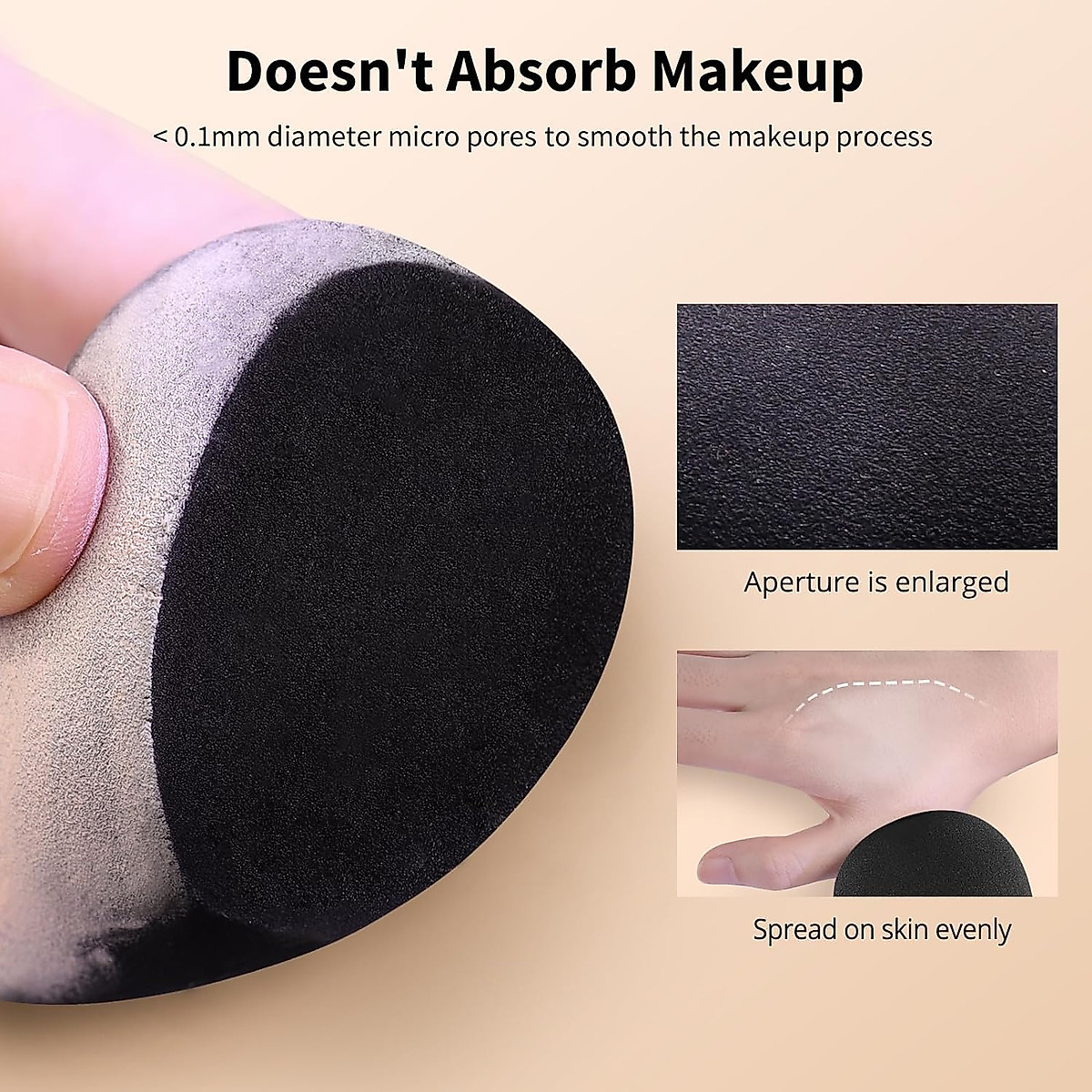 BEAKEY Makeup Sponge Set, 5 Pcs Black Foundation Blending Beauty Sponge, Flawless for Liquid, Cream, and Powder, Latex Free and Vegan Makeup Sponges