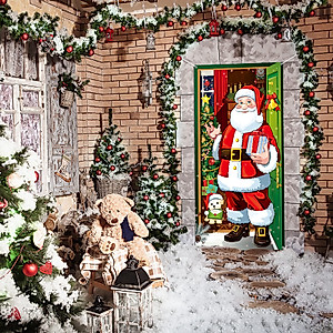 Christmas Door Cover Decoration Christmas Santa Claus Door Cover Xmas Door Hanging Banner Christmas Santa Background Banner for Home Front Door Holiday Christmas Decoration (Bright)
