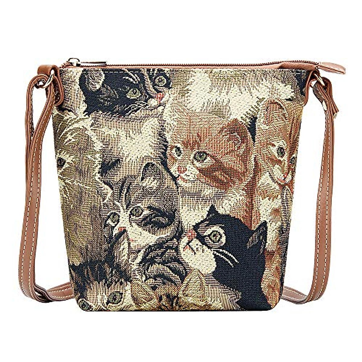 Signare Tapestry Small Crossbody Bag Sling Bag for Women with Cat Design (SLING-CAT)