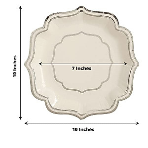 Tableclothsfactory 25 Pack | White/Silver 10" Scallop Rim Dinner Party Paper Plates, Disposable Plates - 300 GSM