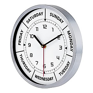 Lafocuse Silent Retirement Clock Day of The Week Wall Clock for Home Decor,Brushed Metal Frame Day Clocks for Seniors 12 Inch Living Room Bedroom Office-Without a Second Hand