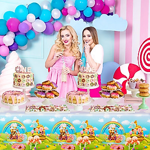 PHOGARY 2PCS Candyland Tablecloth for Candyland Party Decorations, Plastic Disposable Rectangular Candy Table Cloth for Kids Baby Shower Birthday Candyland Decorations 51" X 86"