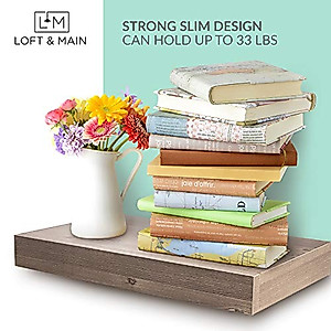 Floating Shelf with Drawer, Floating Nightstand for Bedroom - 16” Wall Shelf, White Floating Shelf with Storage, Floating Shelf for Office Bathroom Kitchen Floating Bedside Table (Grey Wood)