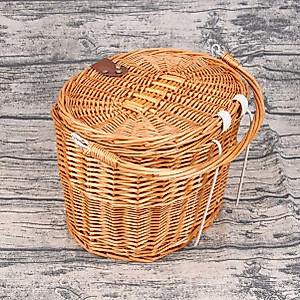 VOSAREA Front Handlebar Rattan Basket Woven Basket with Lid Front Baskets Bicycle Carrier Basket Mountain Bike Basket Woven Bike Basket Bikes for Adults Wicker Basket Bike Rack Girl Bamboo