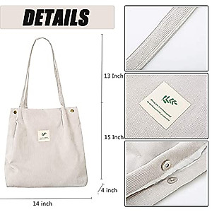 Cloele Corduroy Tote Bag for Women Shoulder Bag with Inner Pocket For Work Beach Lunch Travel And Shopping Grocery (Grey)