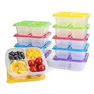 YULEER Bento Snack Boxes - Reusable 4-Compartment Food Containers with Transparent Lids, Set of 10