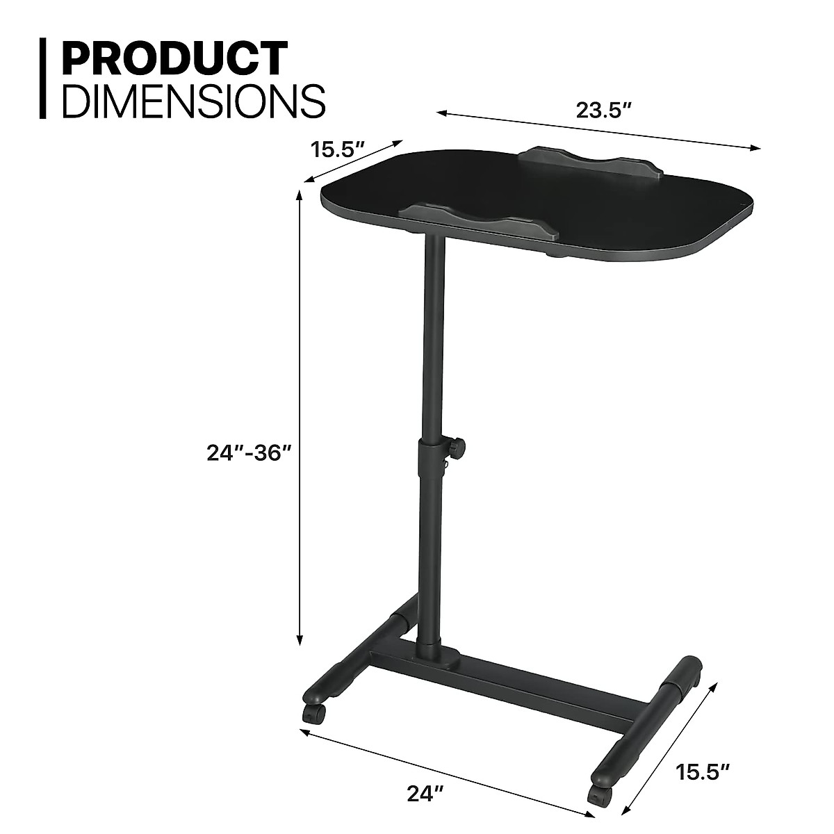 MoNiBloom Rolling Mobile Standing Desk 360° Rotatable Panel Adjustable Height 59''-89'' Portable Overbed Laptop Sofa Table Cart with Wheels for Offices Home Medical, Black