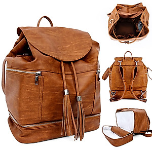 Citi Collective Journey Diaper Bag - Vintage Tan - Convertible Backpack to Shoulder or Crossbody - Waterproof Vegan Leather