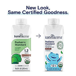 KATE FARMS Organic Pediatric Chocolate 1.2 Sole-Source Nutrition Shake, 12g of protein, 27 Vitamins and Minerals, Vegan, Meal Replacement Drink for Kids, Protein Shake, Gluten Free, Non-GMO, 8.45 Fl oz (Pack of 12)